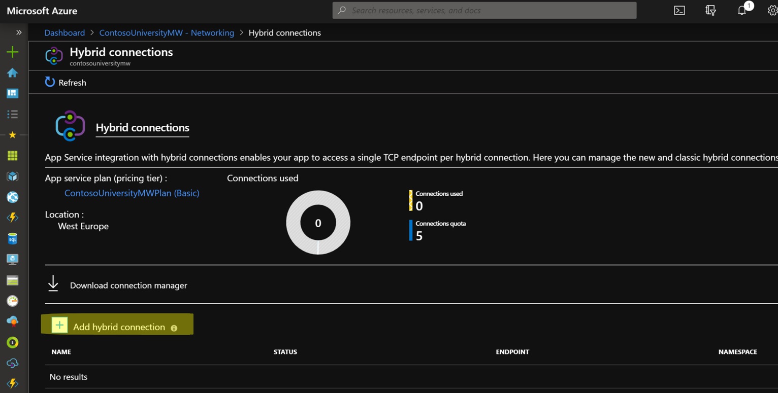 MiddleWay - Using Azure Hybrid Connections