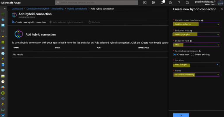 MiddleWay - Using Azure Hybrid Connections