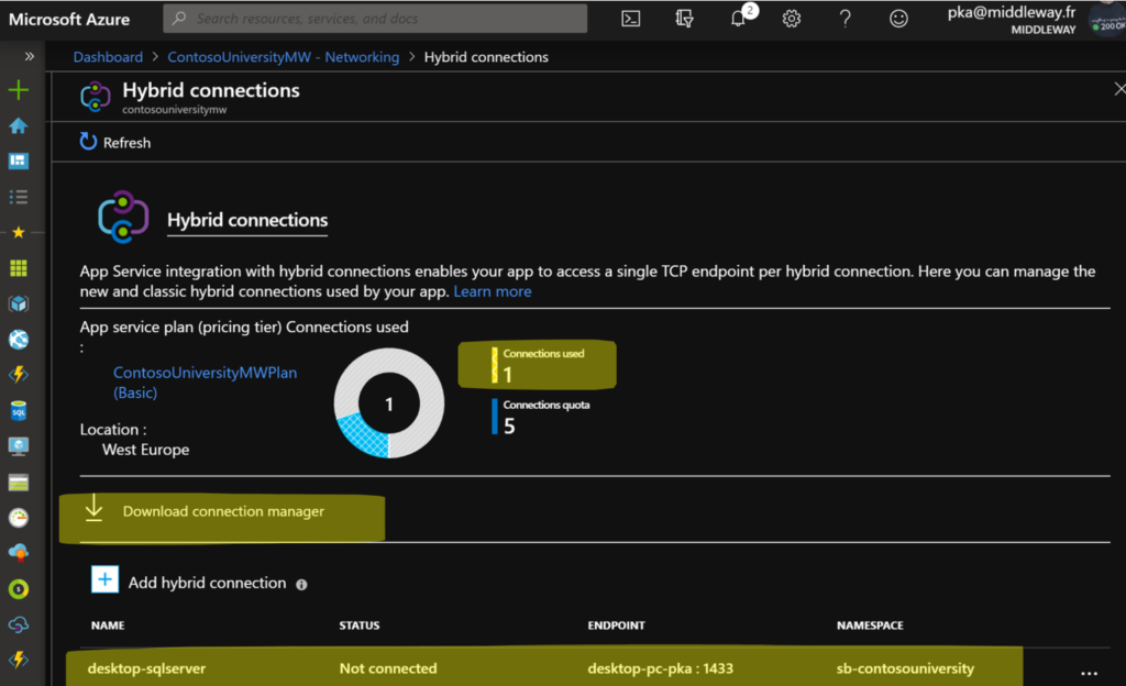 MiddleWay - Using Azure Hybrid Connections