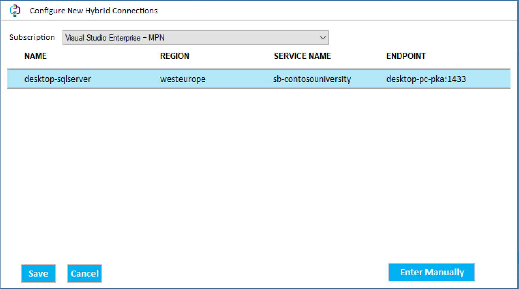 MiddleWay - Using Azure Hybrid Connections