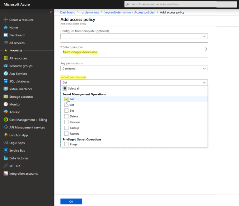MiddleWay - Accessing Azure Key Vault from Azure Function MiddleWay - Accessing Azure Key Vault from Azure Function
