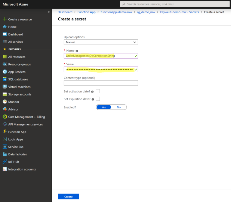 MiddleWay - Accessing Azure Key Vault from Azure Function MiddleWay - Accessing Azure Key Vault from Azure Function