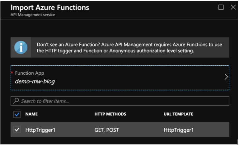MiddleWay - Expose a function app with Azure API Management