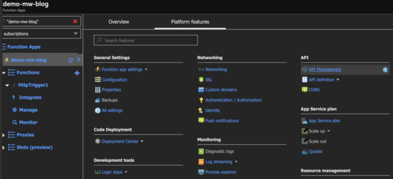 MiddleWay - Expose a function app with Azure API Management
