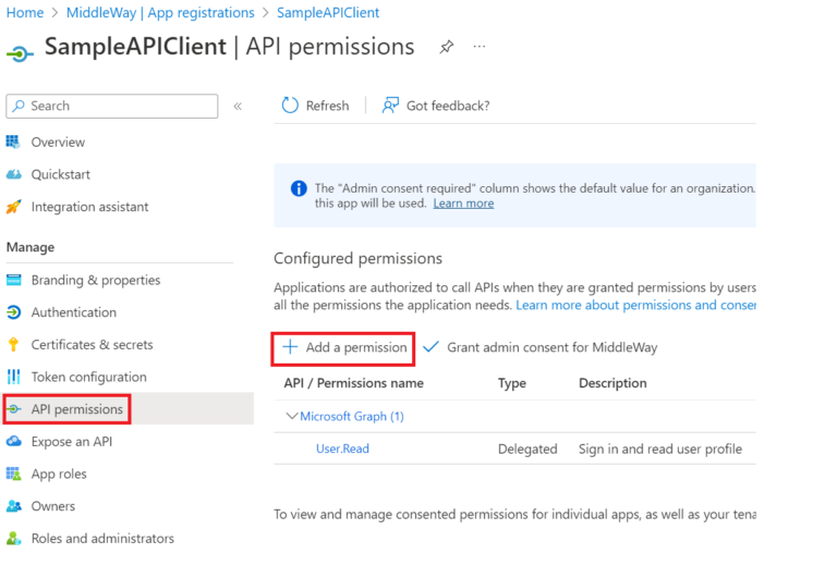 MiddleWay - OAuth Client Credentials with Azure Active Directory